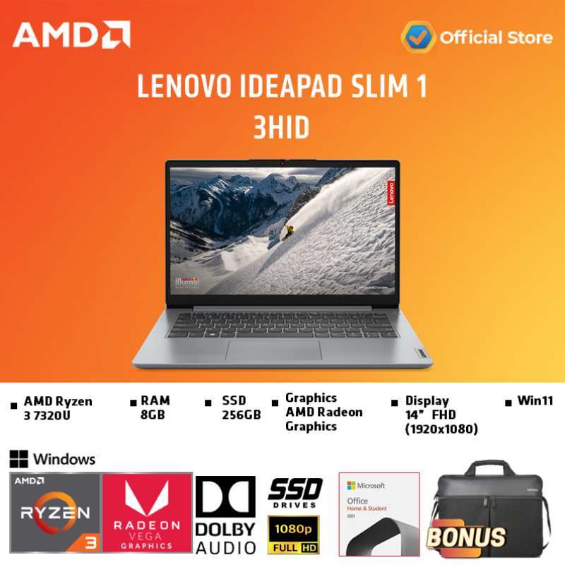 Promo Lenovo Ideapad Slim 1 | Ryzen 3 7320u 8gb 256ssd 14.0 Fhd Win11 Ohs - Non Bundling Grey ...