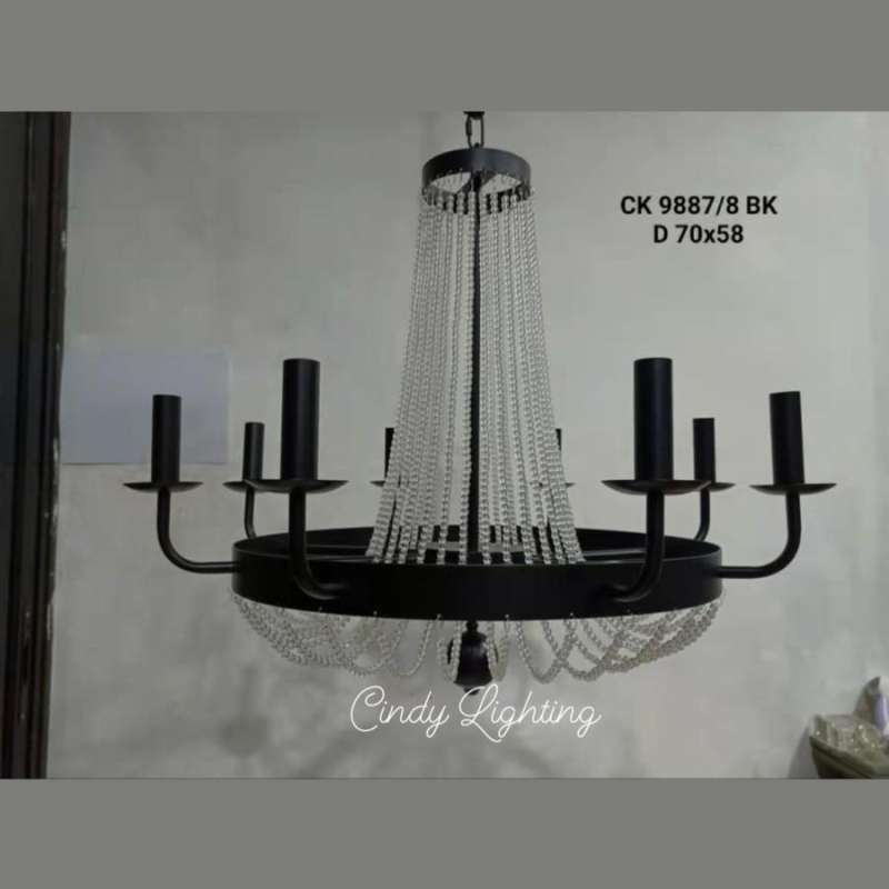 Jual Lampu gantung classic besi hias chandelier lilin hitam kristal ...