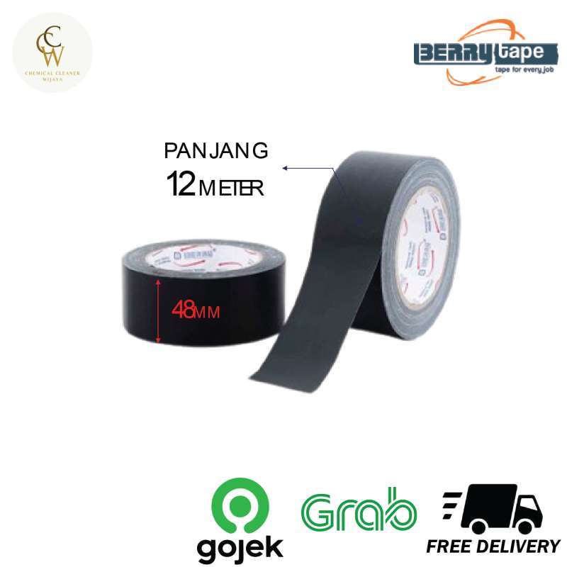 Jual Isolasi Lakban Hitam Cloth Tape Super Rekat 48mm / 2 Inch 12 Meter ...