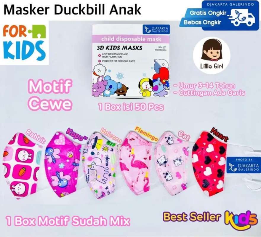 Jual Masker Duckbill Anak Motif 1 Box isi 50 pcs / Masker Motif Random ...