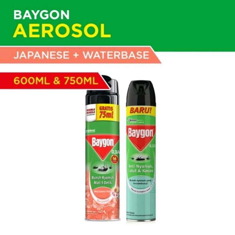 Jual Baygon Aerosol Japanese Peach 600+75ml + Baygon Aerosol Eucalyptus ...