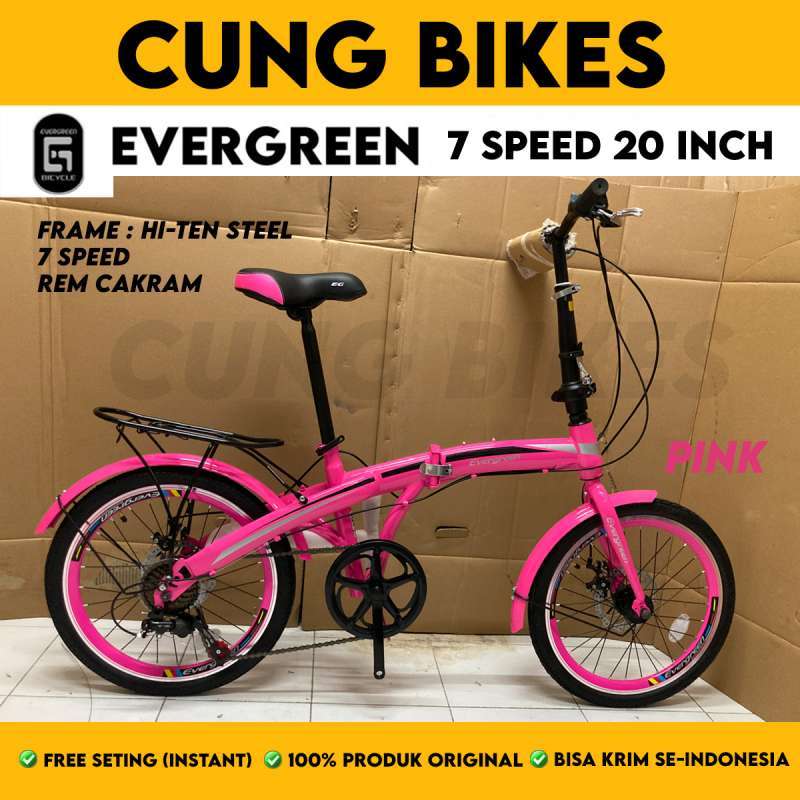 Promo Sepeda Lipat 20 inch Evergreen Folding Bike single dan 7 speed ...
