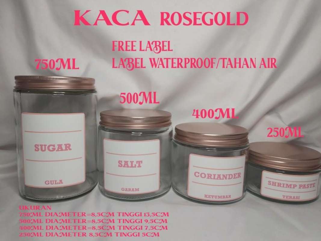 Jual TOPLES KACA AESTHETIC ROSEGOLD/JAR KACA/TEMPAT BUMBU/TEMPAT SNACK ...