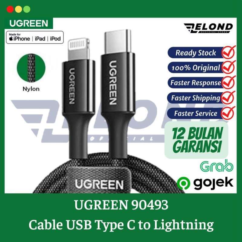 Jual UGREEN USB Type C to Lightning Cable PD Fast Charging Nylon MFI US532 - Hitam di Seller ...