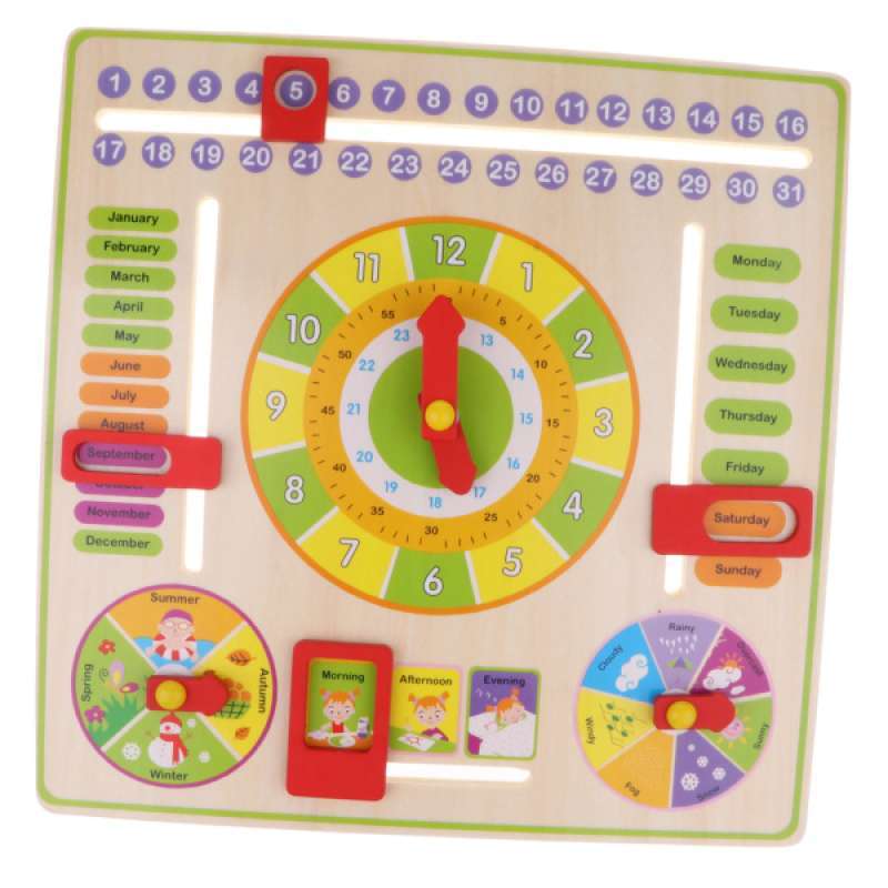 Jual OEM Educational Wooden Calendar Toy Clock Date Weather Chart Kids ...