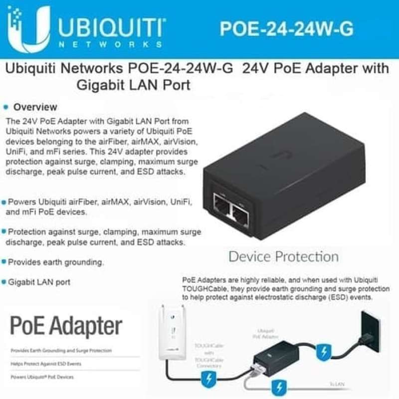 Jual Ubiquiti POE-24-24W-G PoE Adapter Gigabit 24V 1A di Seller NEW ...