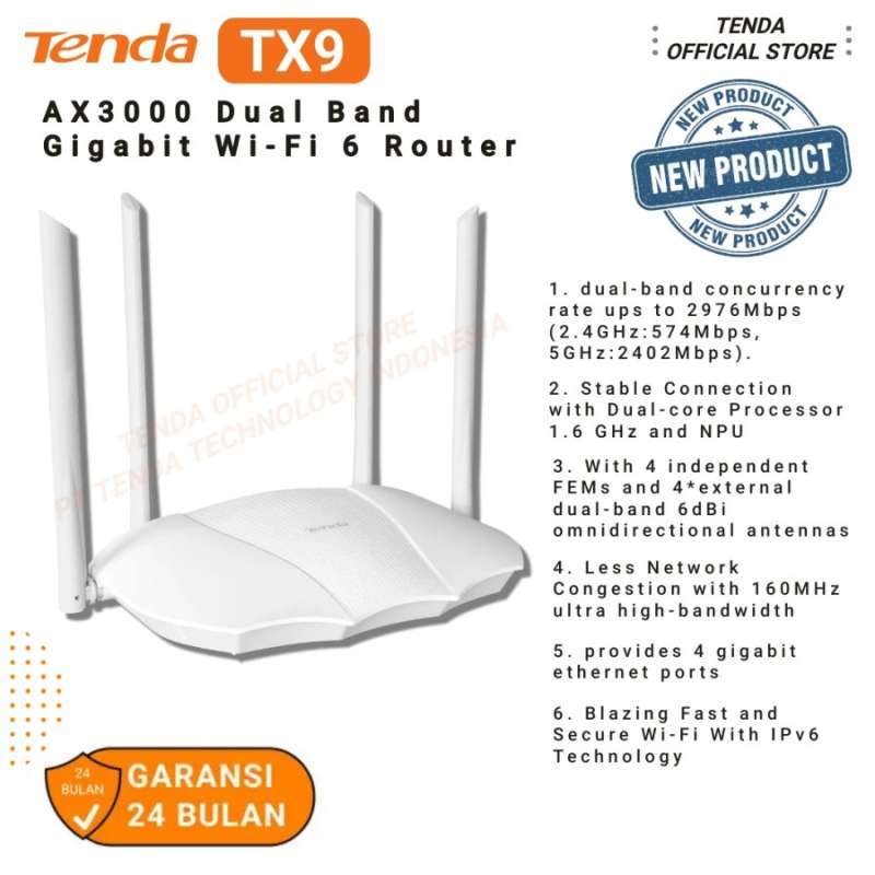 Jual Tenda Tx9 Ax3000 Dual Band Gigabit Wi-fi 6 Router Di Seller Mashi ...