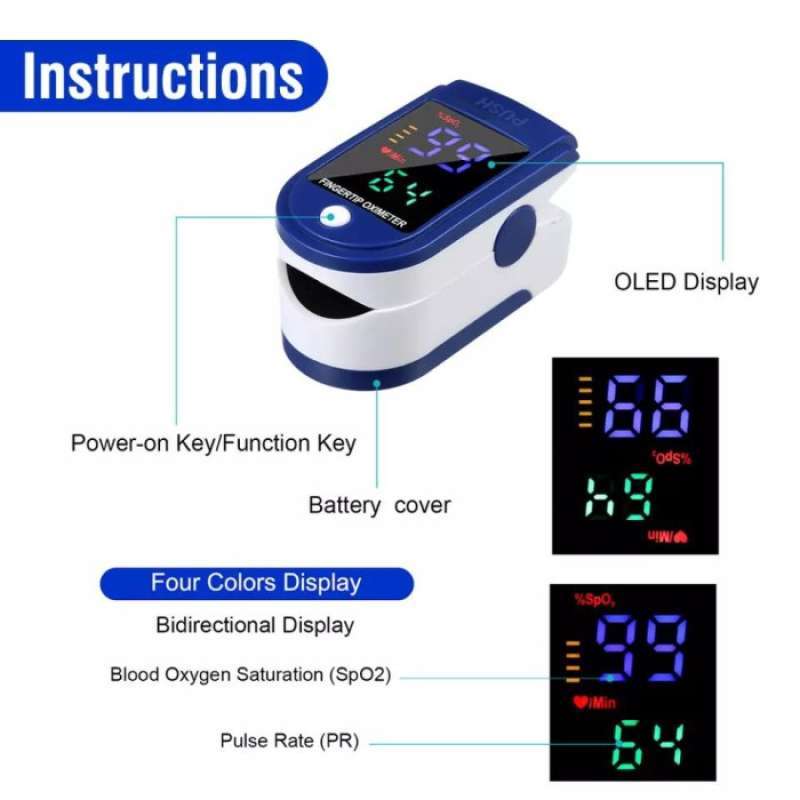 Jual Fingertip Pulse Oxymeter Fingertip Oximeter Spo2 Led Full Colour ...