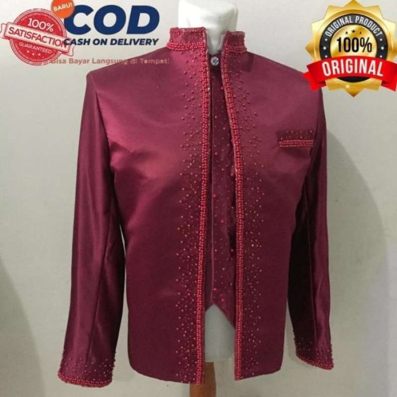 Jual Jas basofi pengantin merah Maroon set celana di Seller selia shop ...