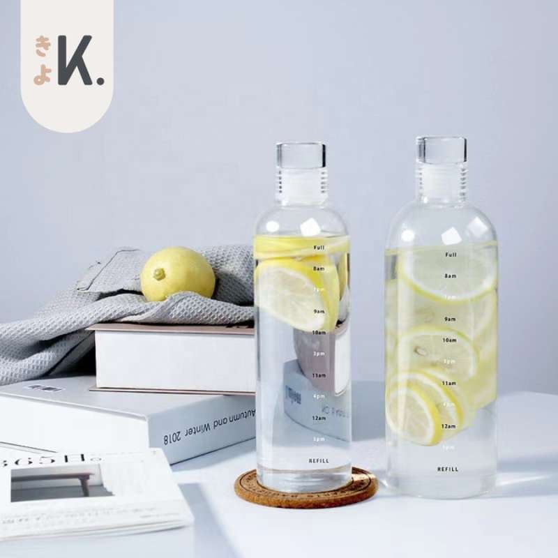 Jual Kyo Botol Minum Kaca Estetik Aesthetic Water Bottle Penanda Waktu ...