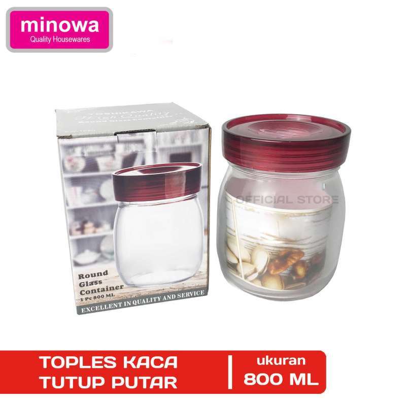 Jual Minowa Toples Kaca Polos Tutup Putar Size S 800 Ml Round Glass Container Di Seller Minowa