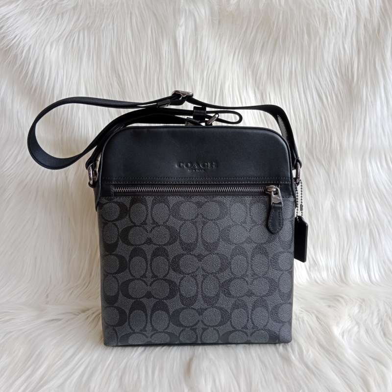 Jual Coach 4010 Houston Flight Bag In Signature Canvas Charcoal/Black ...