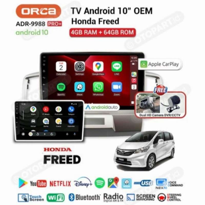 Jual Headunit Android CarPlay 10 Inch Orca Pro+ DVR Honda Freed di ...