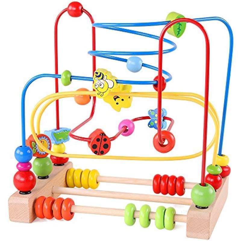 Jual QZMTOY Bead Maze Toy for Toddlers Wooden Colorful Roller Coaster ...