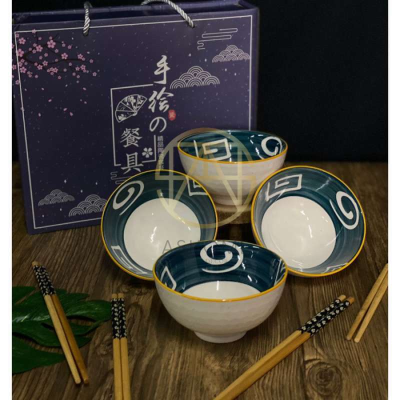 Promo Mangkuk Keramik Gift Set Jepang Beserta Sumpit Dan Box (Tokyo ...