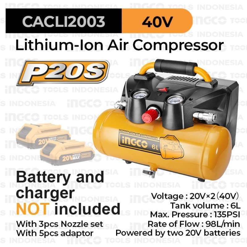Jual Air Compressor 6L 135psi INGCO CACLI2003 Kompresor Angin Baterai ...