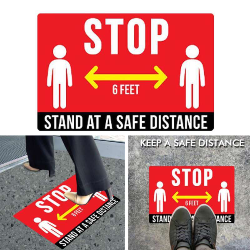 Promo PVC Social Distancing Floor Signs Wait Here Stand Here Sticker ...