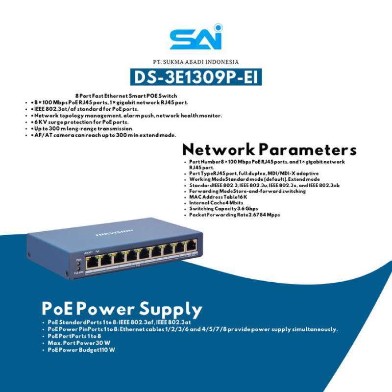 Jual Hikvision 8 Port Fast Ethernet Smart Poe Switch Ds-3e1309p-ei Di ...