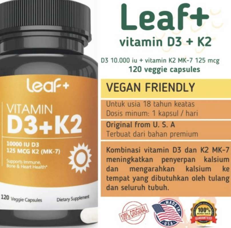 Promo Leaf+ Vitamin D3 iu + K2 125 mcg ( Mk 7) 120 veggie Caps/ 100% ORI Diskon 33% di Seller ...