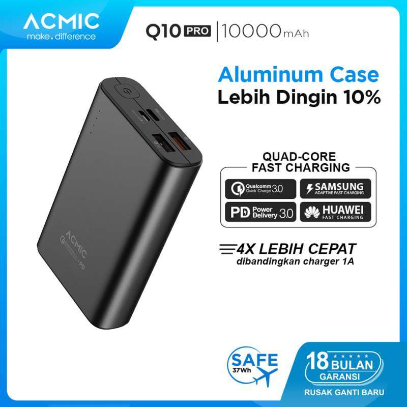 Jual ACMIC Q10PRO 10000mAh PowerBank Quick Charge 3.0 + PD Power Delivery - Black di Seller ...