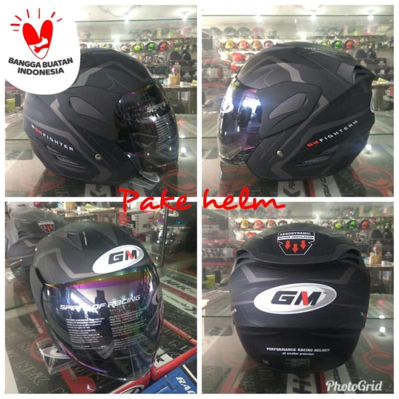 Jual HELM GM FIGHTER GV2 BLACK SILVER DOFF HELM GM HALF FACE di Seller ...