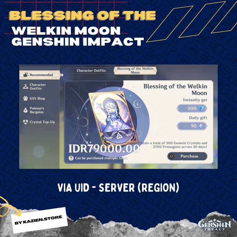 Jual Blessing of the Welkin Moon Genshin Impact GC Semi Fast di Seller ...