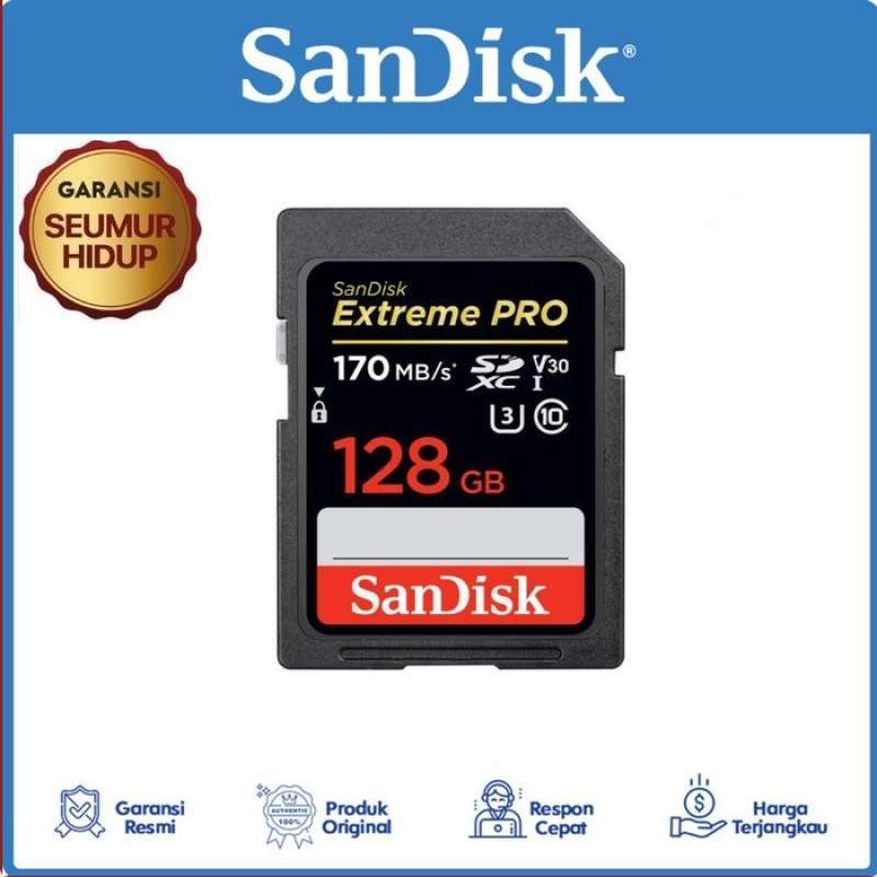 Jual Sandisk Extreme Pro Sd Card 128 Gb Memori Kamera Sdxc 170mbps Sdcard Memory Camera 128gb ...