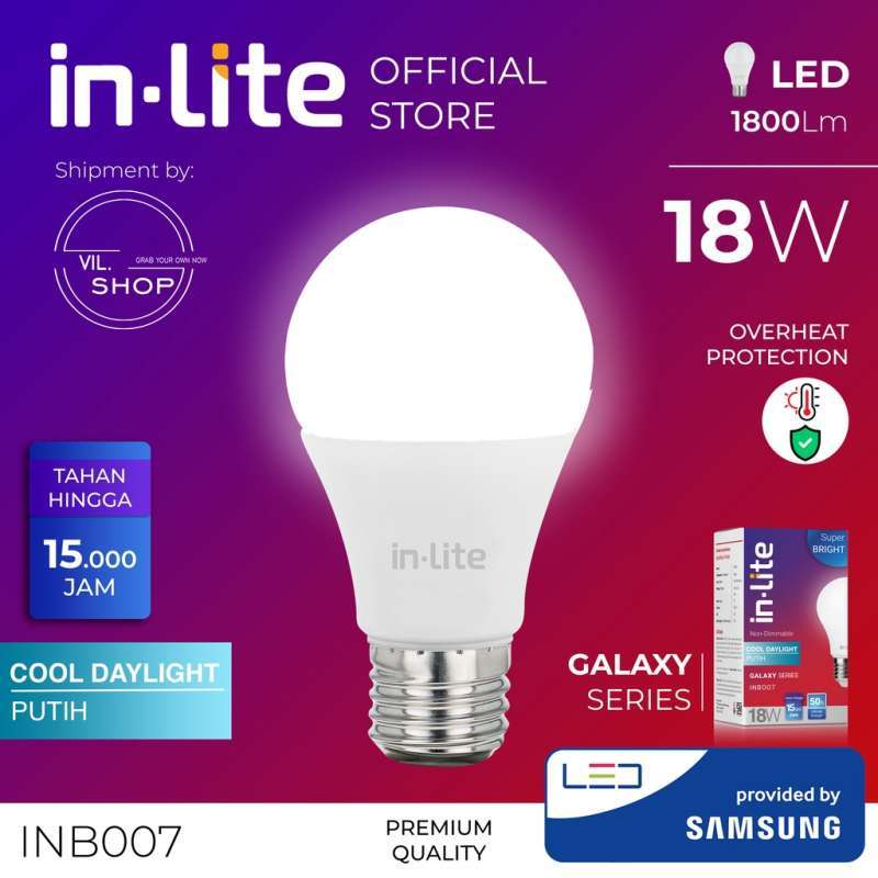 Jual Bola Lampu Led Inlite 18 Watt Galaxy Series Inb007 Original Cool Daylight Putih 6500k 1800 ...