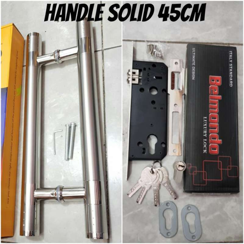 Promo Paket handle pintu stainless baut tembus 45cm solid 1set+body ...