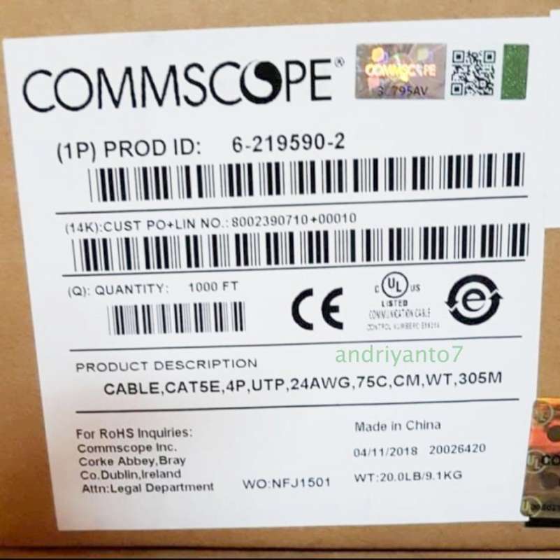 Jual Kabel Lan Utp Cat 5e Original Amp Commscope Meteran Di Seller ...