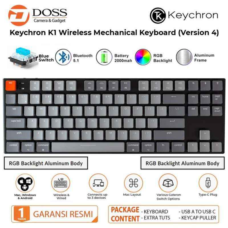 Jual DOSS Keychron K1-M2 87 Key Blue Switch RGB Wireless Aluminum Frame ...