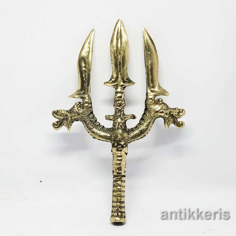 Jual Tombak Pusaka Pataka Trisula Naga Kembar Bahan Full Kuningan Antik ...