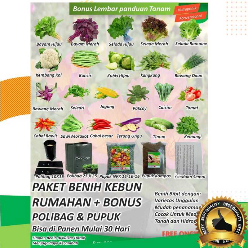 Jual Paket Benih Bibit 22 Jenis Sayuran Promo Kebun Rumahan Bonus Polibag Pupuk NPK dan Pupuk ...
