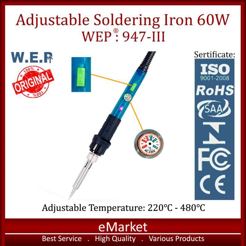 Jual Solder WEP 947-III ORIGINAL 60W / Suhu Dapat Diatur 220℃ - 480℃ / Adjustable Temperature di ...