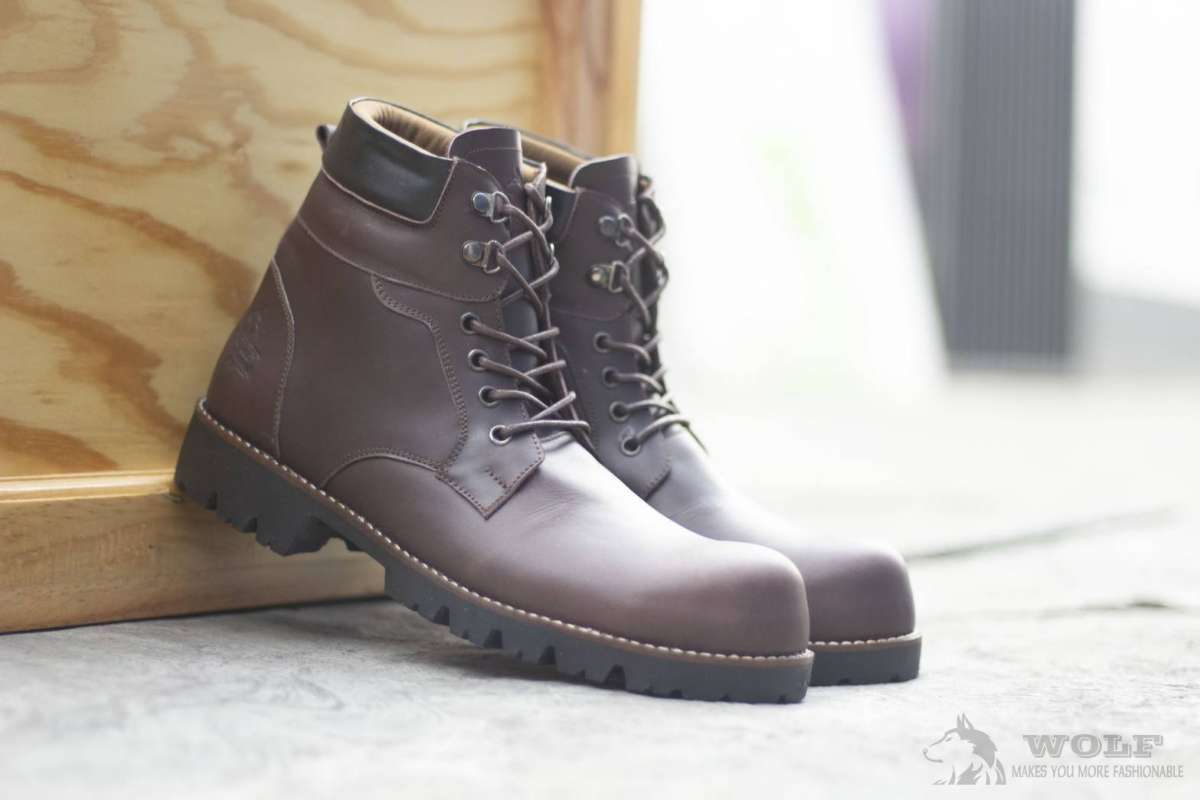 Promo WOLF Boston Series safety ujung besi Sepatu Boots Pria Kulit Sapi ...