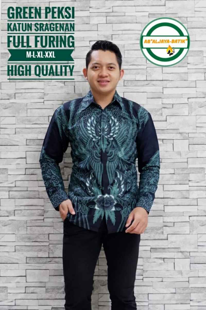 Jual batik green peksi kemeja batik pria lengan panjang by aljaya batik ...