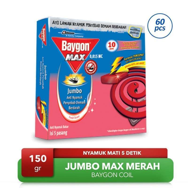 Promo Baygon Max Jumbo Merah Anti Nyamuk Bakar [150 g/ 60 Box/ Karton ...