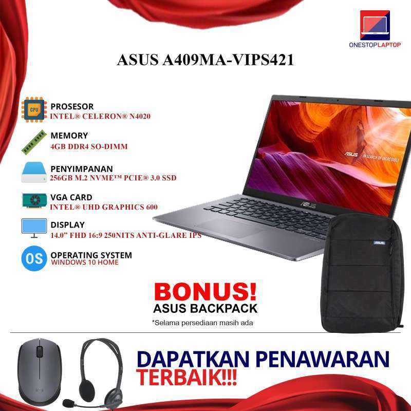 Jual Laptop Asus VivoBook 14 A409MA VIPS421 intel celeron N4020 4GB ...