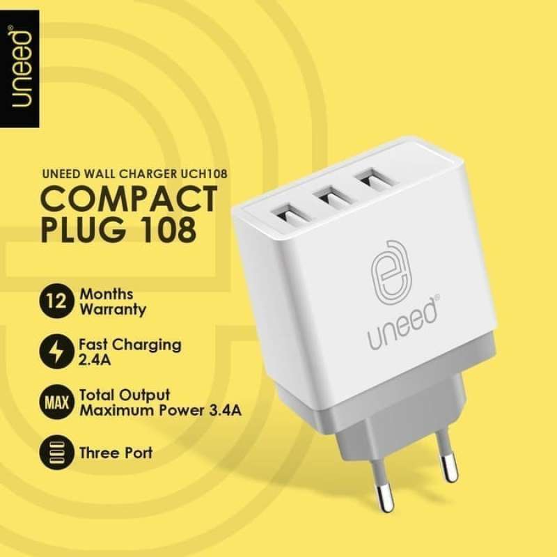Jual UNEED Wall Charger 3 Port Usb Fast Charging 2.4A -UCH108 Trendy di ...