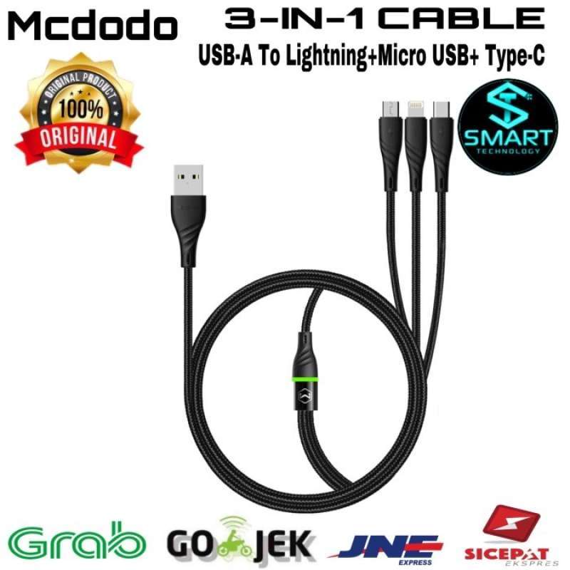 Jual CABLE MCDODO 3 IN 1 USB MICRO - TYPE C - LIGHTNING 3A 1.2M ...