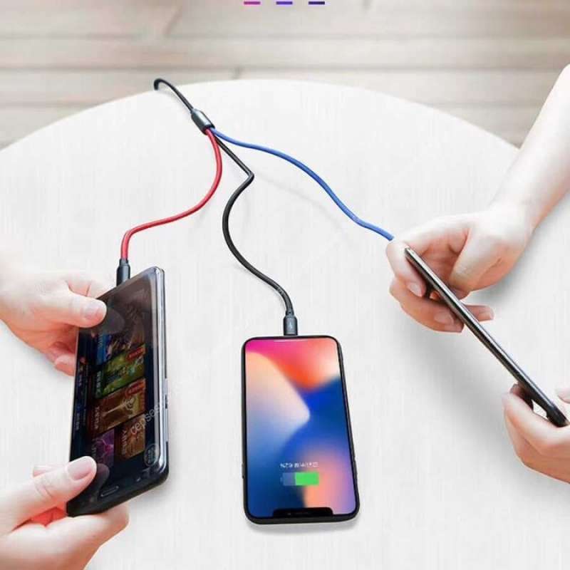 Promo Baseus Three Primary Colors 3in1 Cable Usb For Micro Lightning