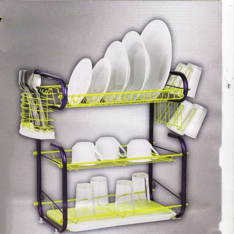 Promo BISTRO Rak Piring Stainless 3 Susun BO-N813 ( Rak Warna Hijau ...