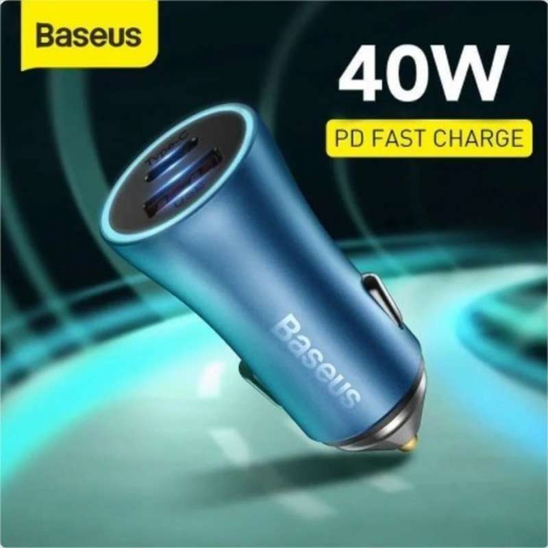 Promo BASEUS CAR GOLDEN CONTACTOR KEPALA CHARGER MOBIL 40W USB + Type C ...