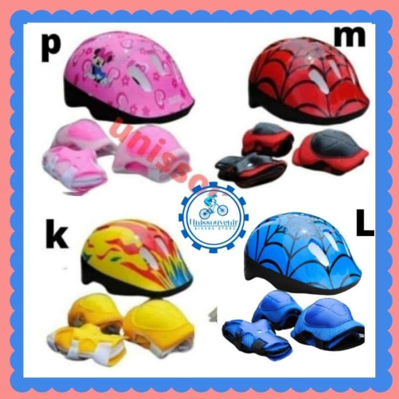 Promo Helm sepeda anak atau helm sepatu roda lengkap deker banyak warna ...