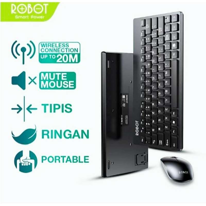 Promo Robot Km3000 Portable Mini Wireless Keyboard & Mouse Combo Black ...
