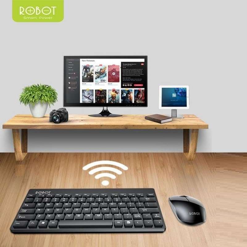 Promo Robot Km3000 Portable Mini Wireless Keyboard & Mouse Combo Black ...