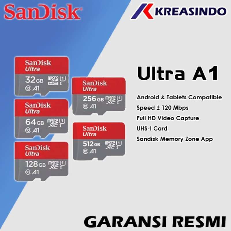 Jual Sandisk Ultra A1 Microsd 120mb/s 32gb 64gb 128gb 256gb 512gb Resmi - 32 Gb di Seller ...