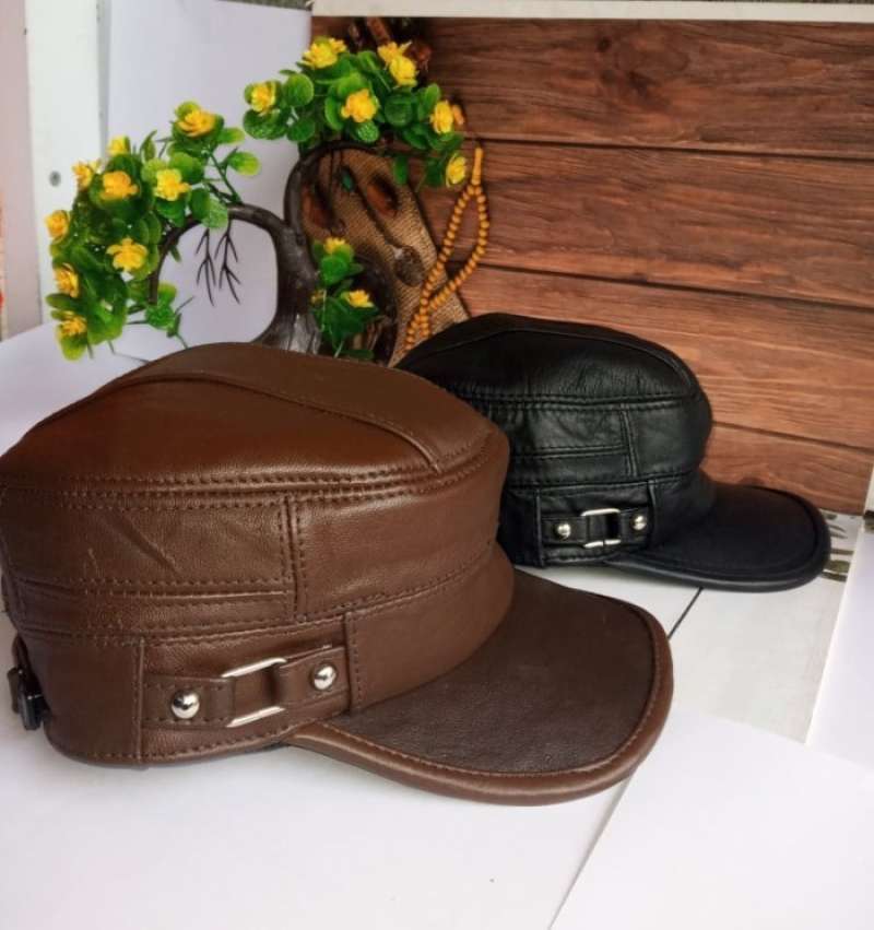 Jual topi kulit asli pria Classic Trandy- topi pria model komando 100% ...