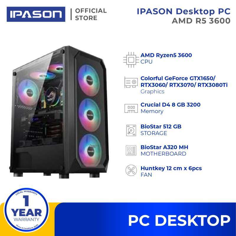 Jual IPASON Desktop PC GeForce 1650/3060/3070/3080Ti AMD R5 3600 8G RAM - RTX 3060, 16GB di ...