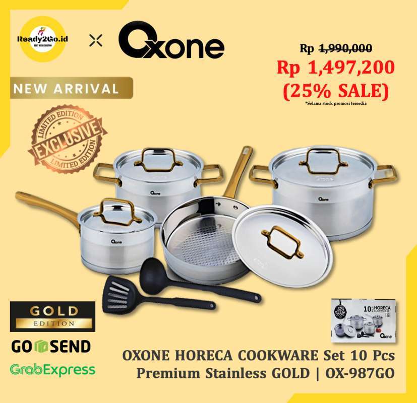 Promo Oxone Ox-987go Premium Cookware Panci Set Gold 10pcs / Horeca Cookware Set Ox987 Gold ...